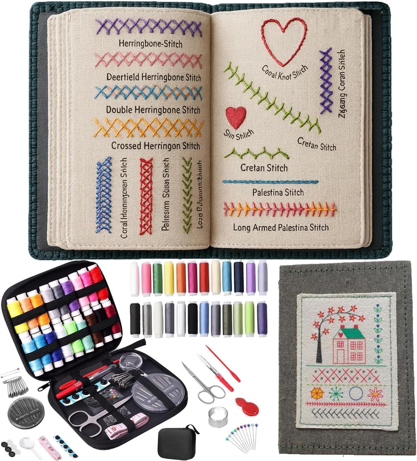 2026 Upgraded Embroidery Stitch Book Kit, 106 Patterns with Tools ...