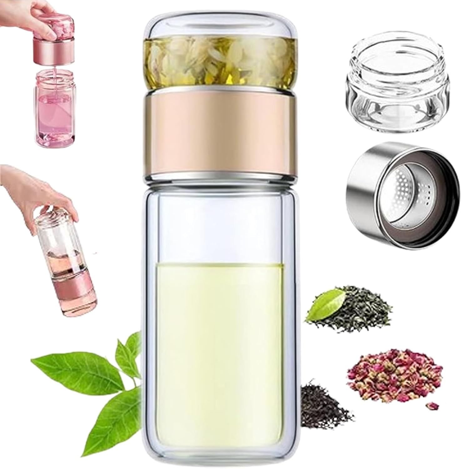 2026 Upgraded Glass Tea Infuser, 3-in-1 Design Double Layer ...