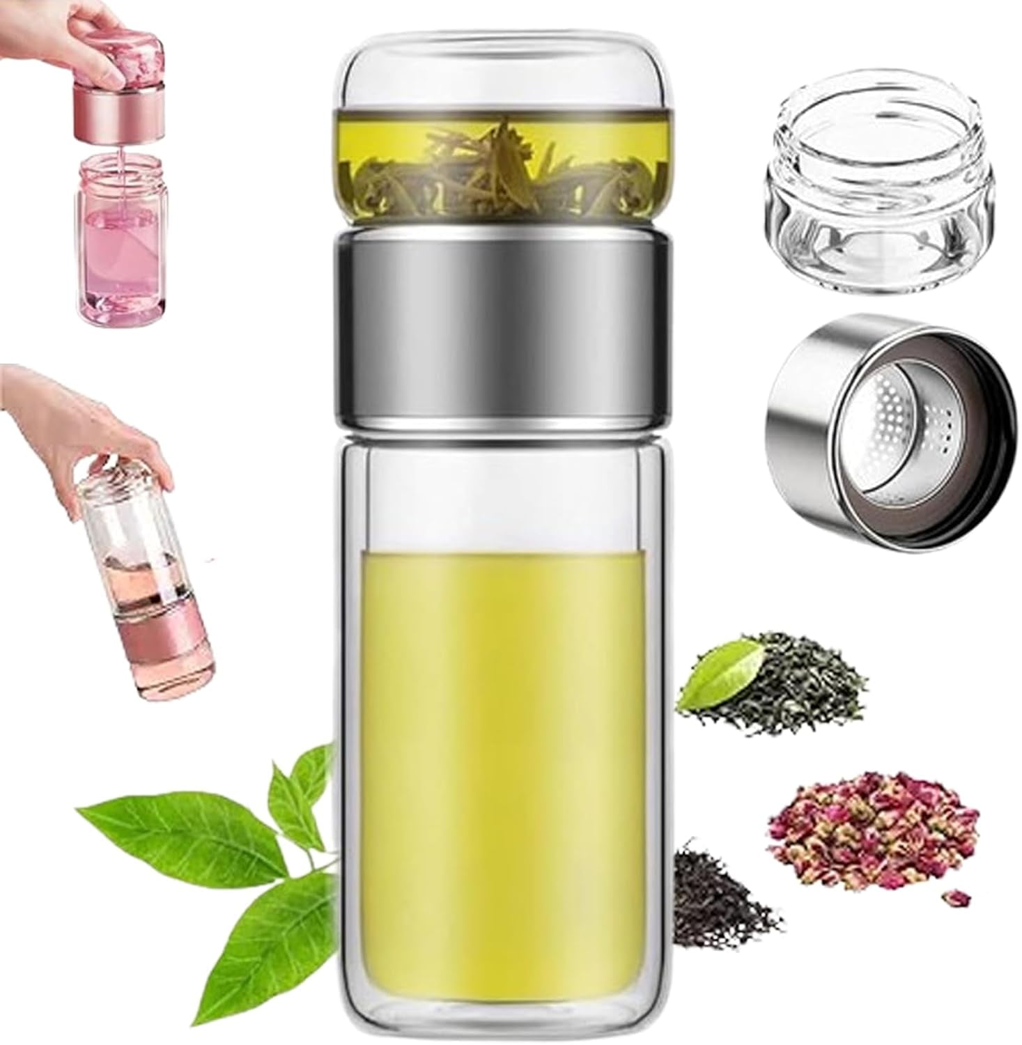 2026 Upgraded Glass Tea Infuser, 3-in-1 Design Double Layer ...