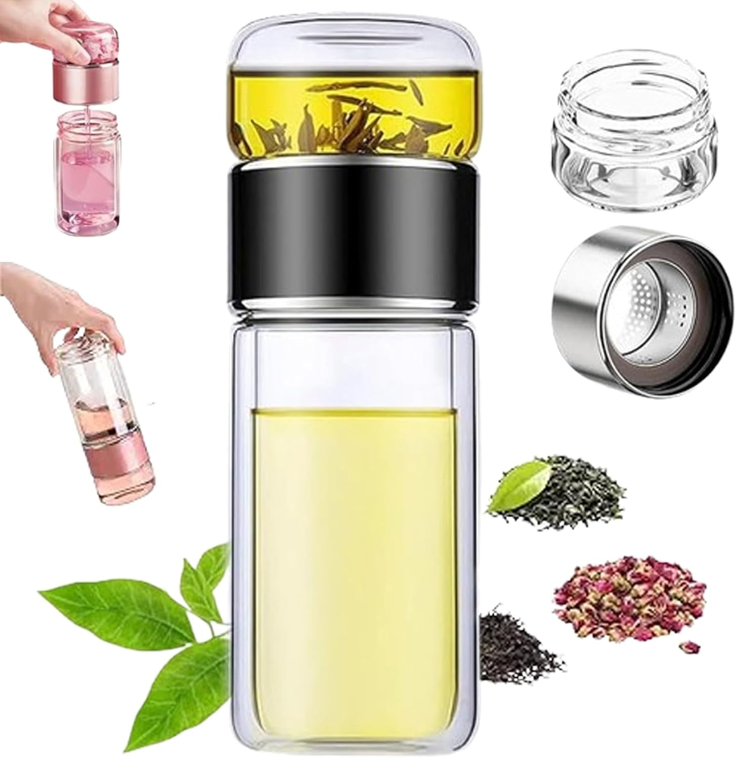 2026 Upgraded Glass Tea Infuser, 3-in-1 Design Double Layer ...