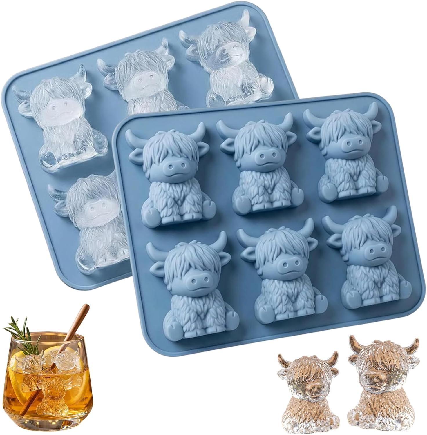 2026 Upgraded Highland Cow Ice Cube Mold - 6-Cavity Food Grade Silicone ...