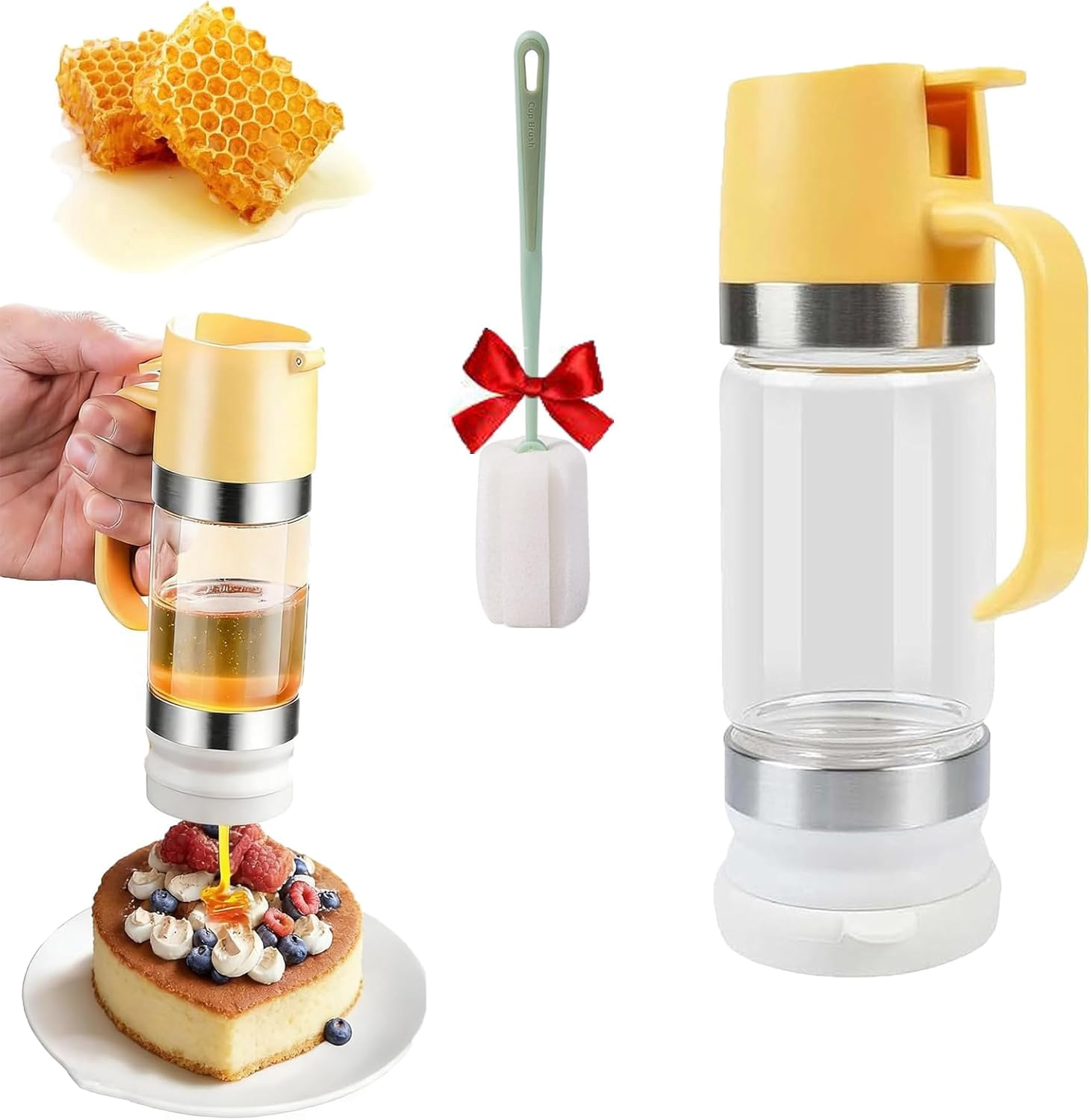 2026 Upgraded Honey Dispenser No Drip, Refillable Glass Honey Jar with ...