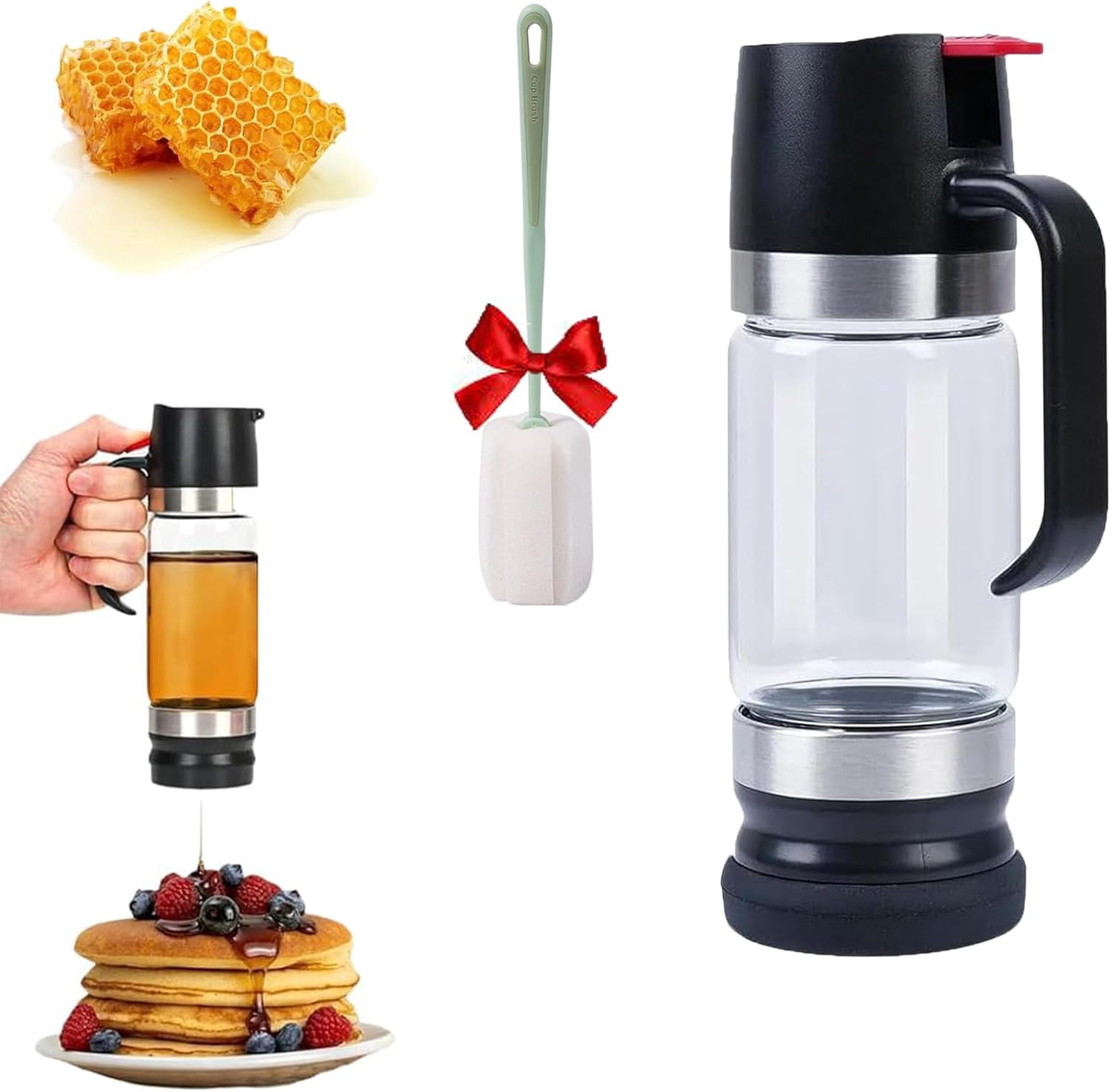 2026 Upgraded Honey Dispenser No Drip, Refillable Glass Honey Jar with ...