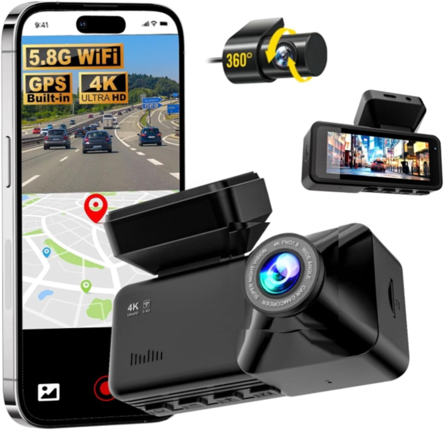 2026 Upgraded OsmoDash Cam Pro 4K Wireless Car Dashcam Front & Rear, 5 ...
