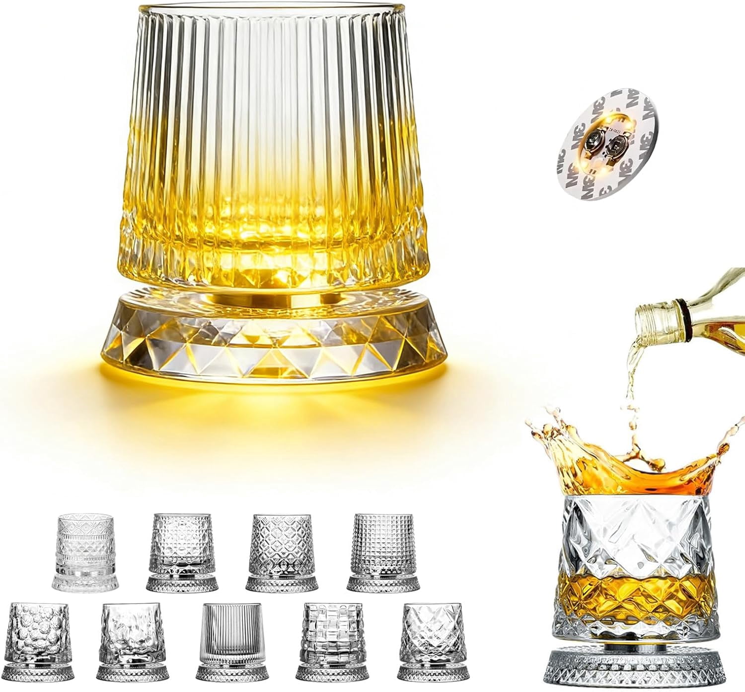 2026 Upgraded Rotating Whiskey Glass,360 Degree Rotating Crystal ...