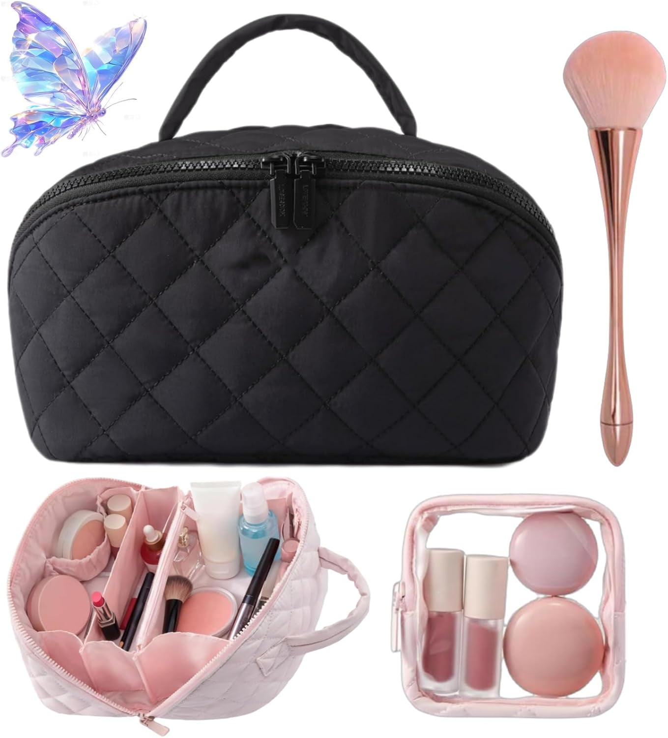 2026 Upgraded Travel Makeup Bag for Woman,Lay-Flat Water-Resistant ...