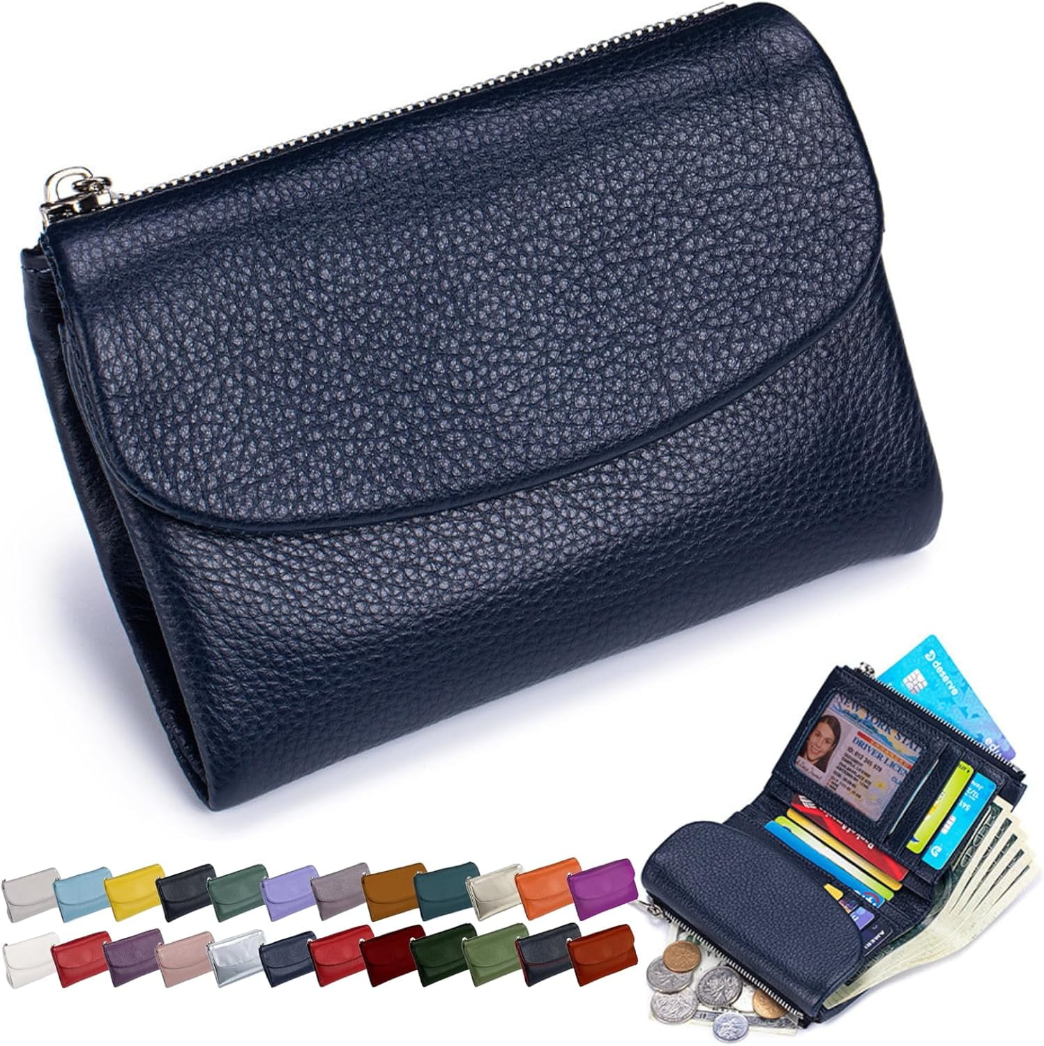 2026 Upgraded Unisex Pebble Leather Wallet, with Card Holder & Coin ...