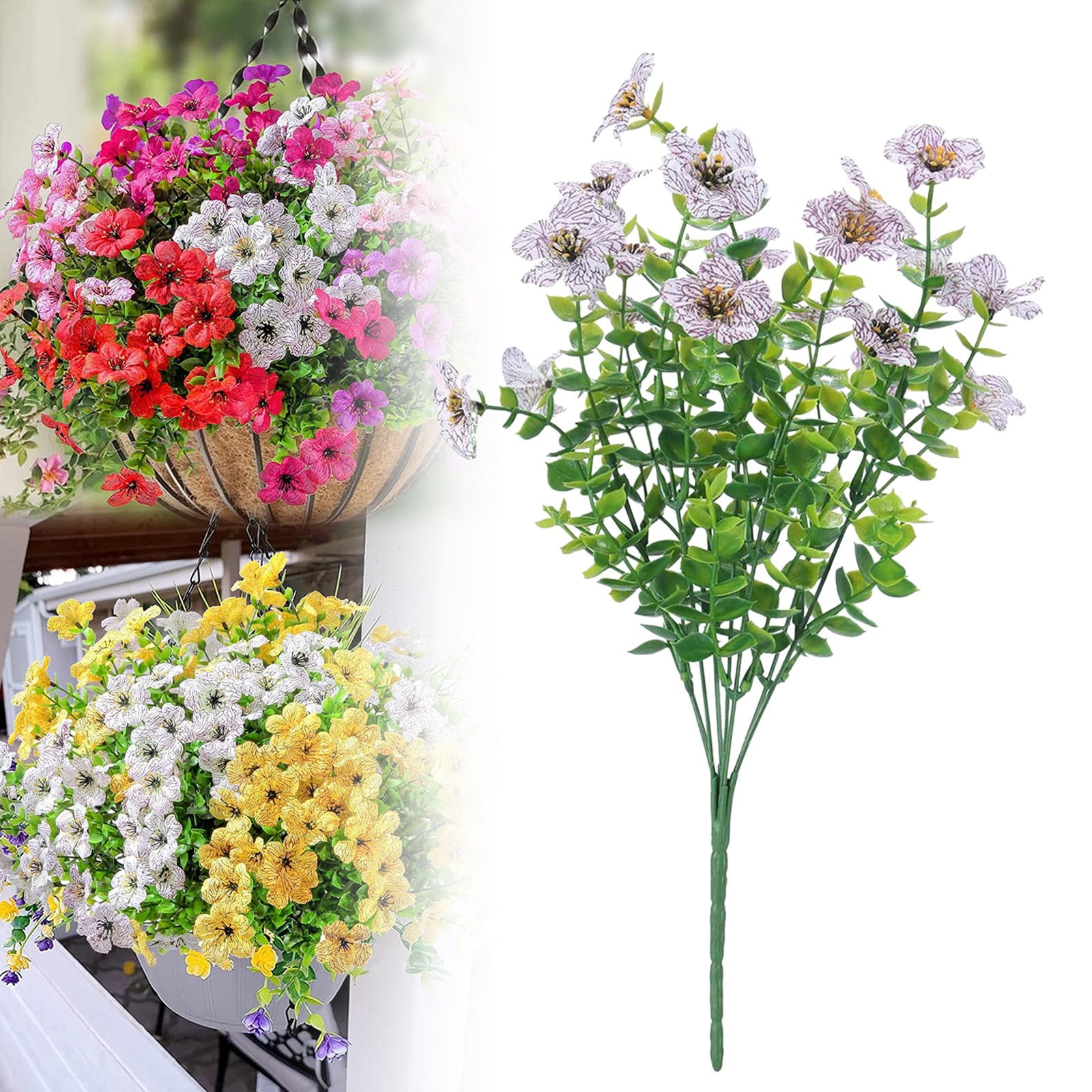2026 Upgraded White Artificial Outdoor Flowers Bouquets 1Pack 7 Bunches ...