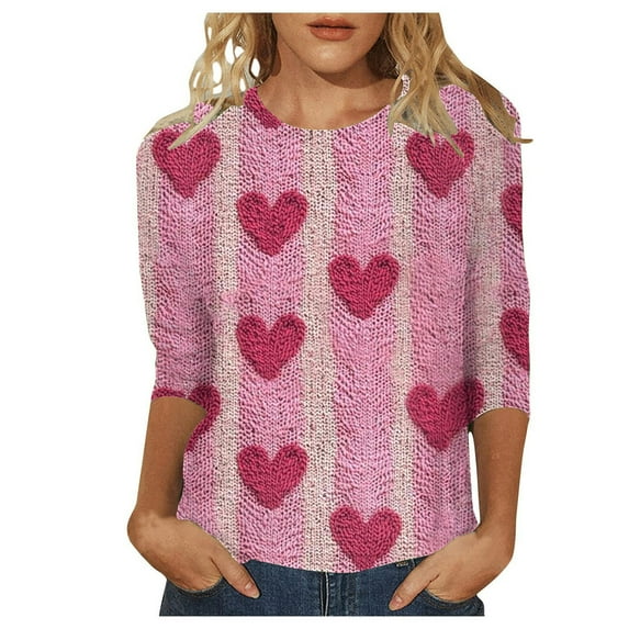 2026 Valentina's Day Women Tops Love Heart Shirts Fashion Round Neck ...