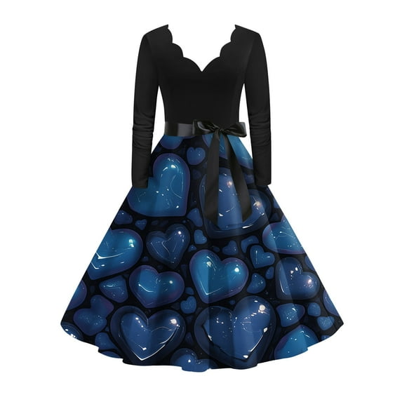 2026 Valentine Dress for Women Retro Long Sleeve V-Neck Cocktail ...