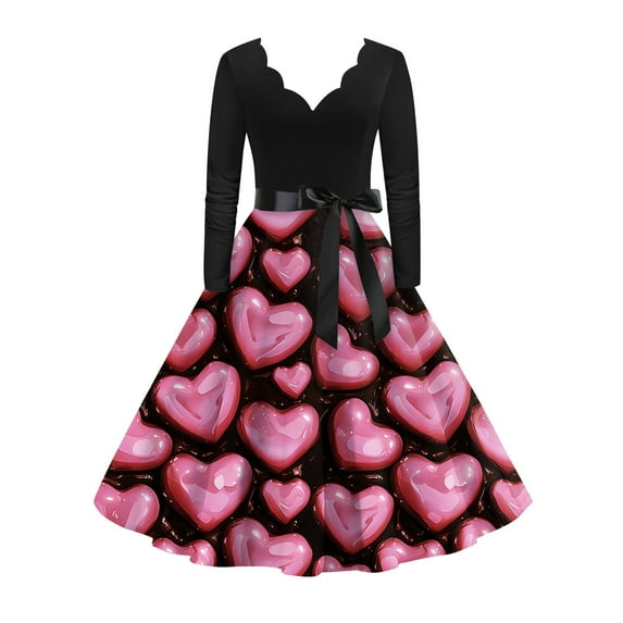 2026 Valentine Dress for Women Retro Long Sleeve V-Neck Cocktail ...