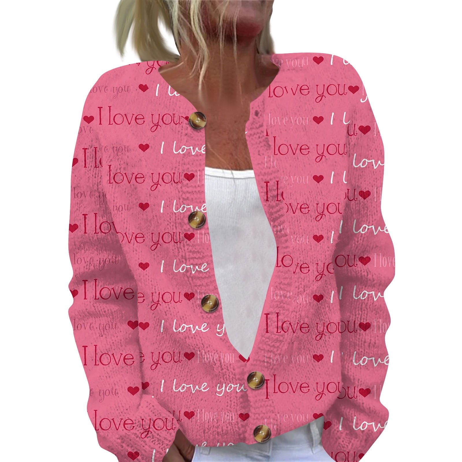 2026 Valentine's Day Watermelon Red and White Shrugs Long Sleeve Womens ...