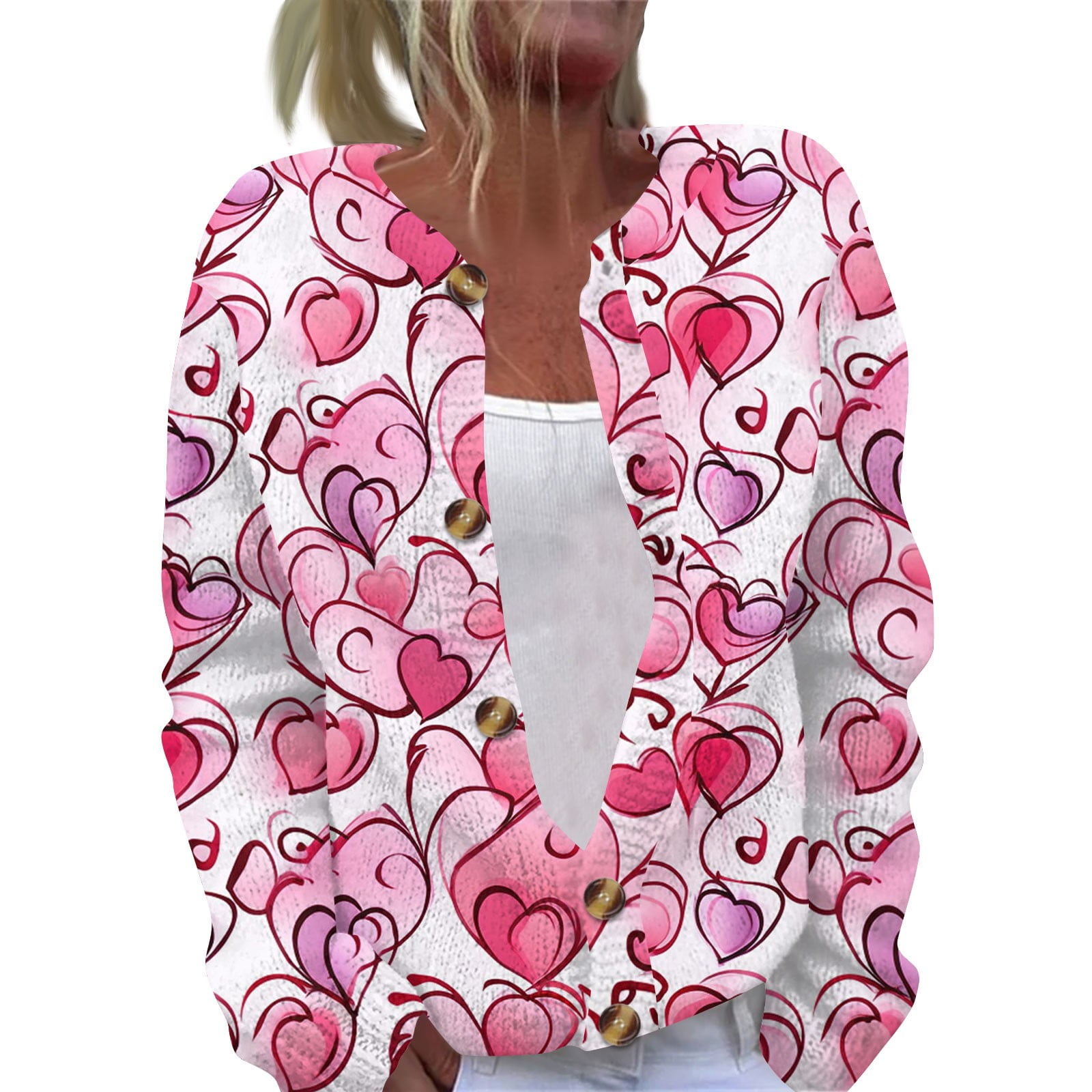 2026 Valentine's Day White Cardigan Sweater for Women 3/4 Sleeve Light ...