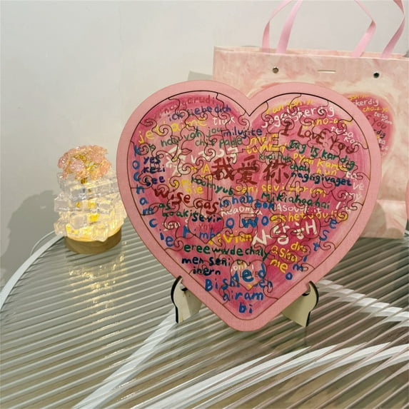 2026 Valentine's Day Wooden Love Puzzle, Multilingual "I Love You" Heart-Shaped Jigsaw With ...