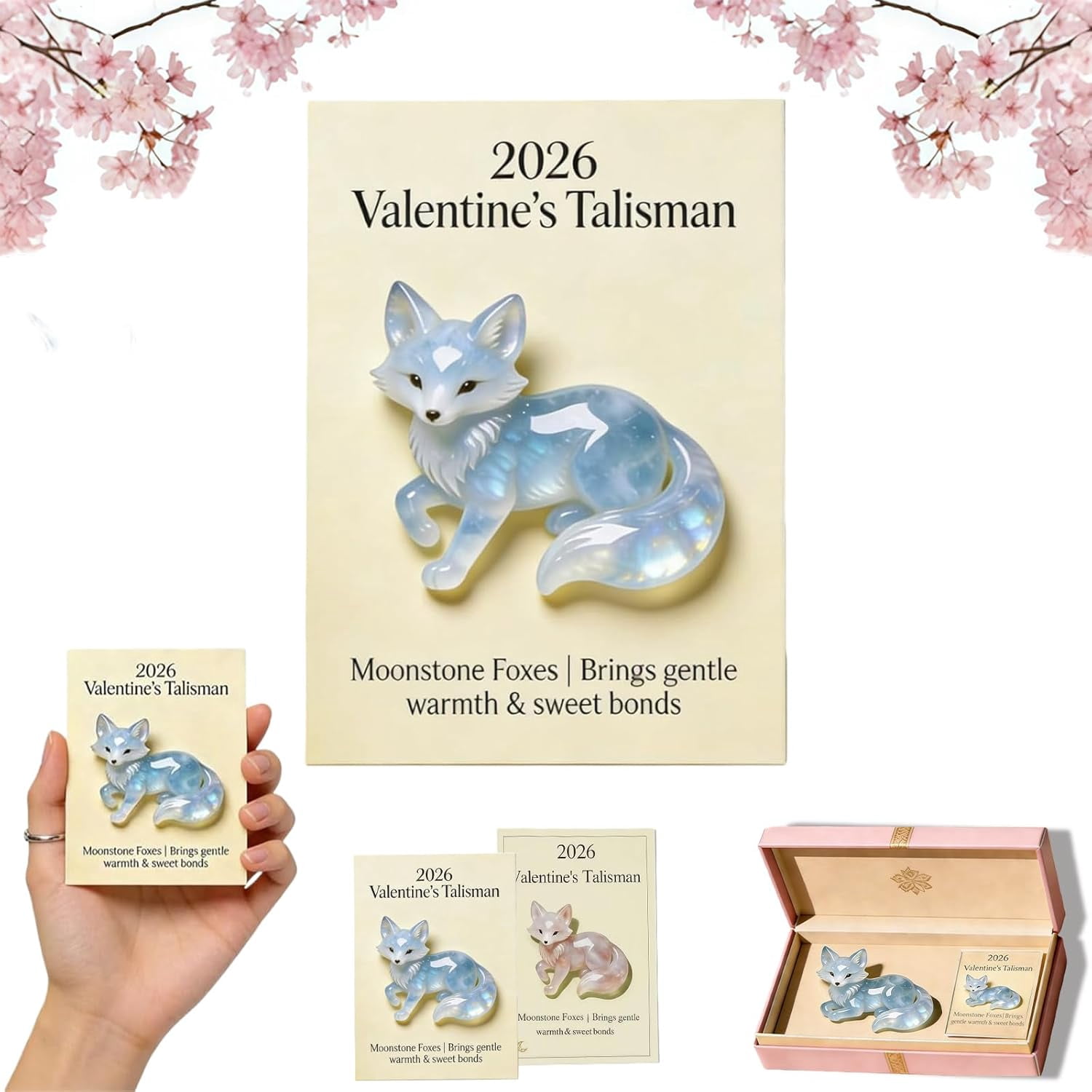 2026 Valentine’s Talisman: Moonstone Fox Collector’s Pair, Hand-Carved ...