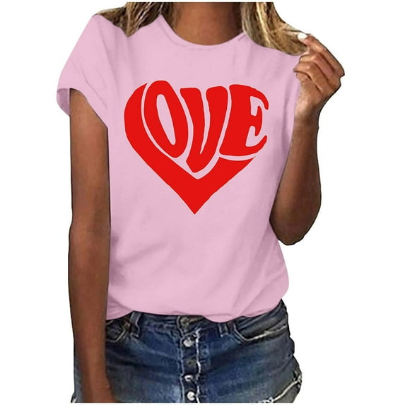 2026 Valentines Nostalgic Sweetheart Print Women's Round Neck Short ...