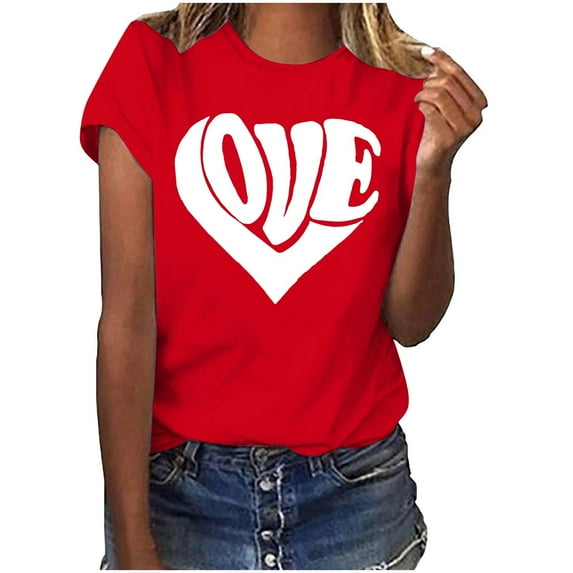 2026 Valentines Nostalgic Sweetheart Print Women's Round Neck Short ...