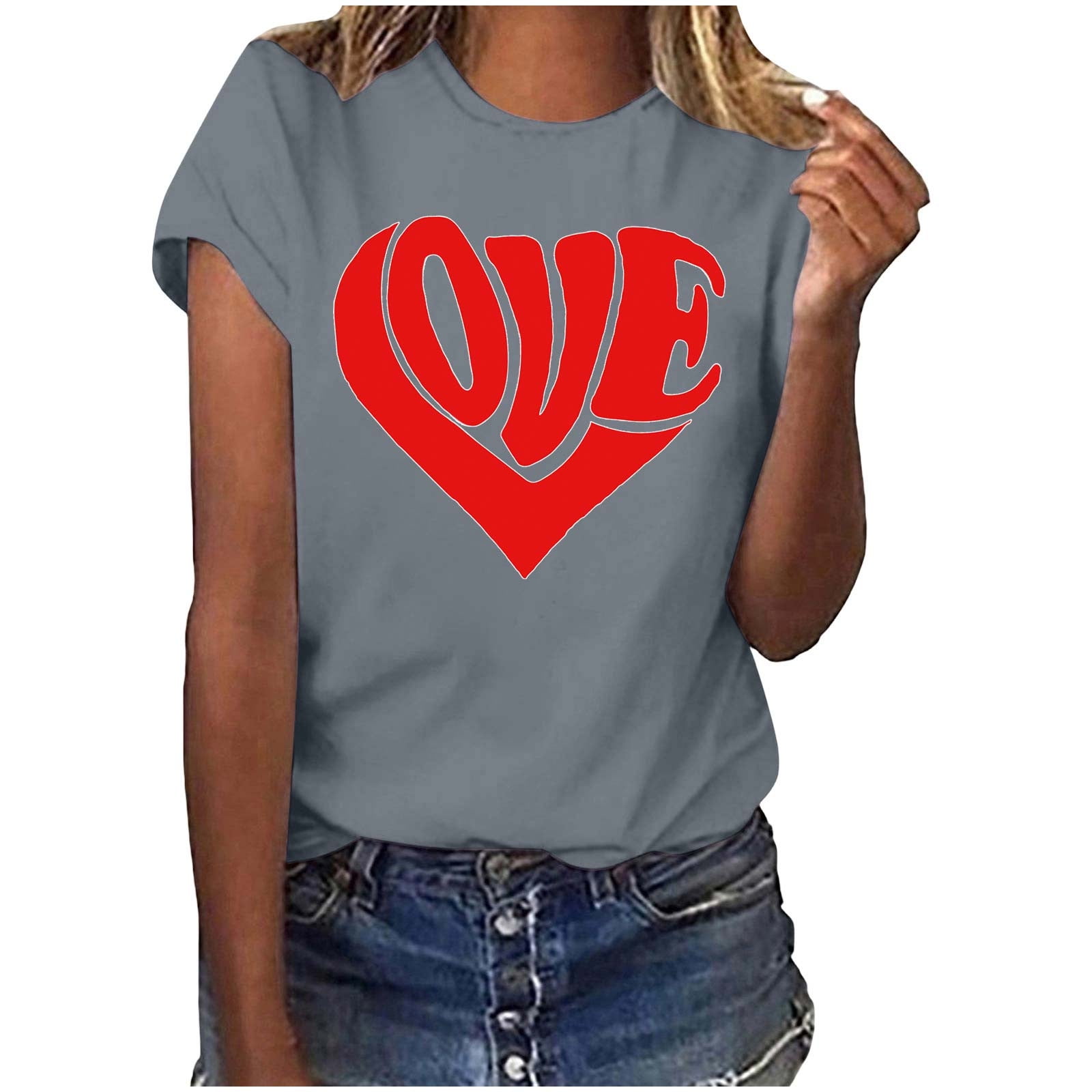 2026 Valentines Nostalgic Sweetheart Print Women's Round Neck Short ...