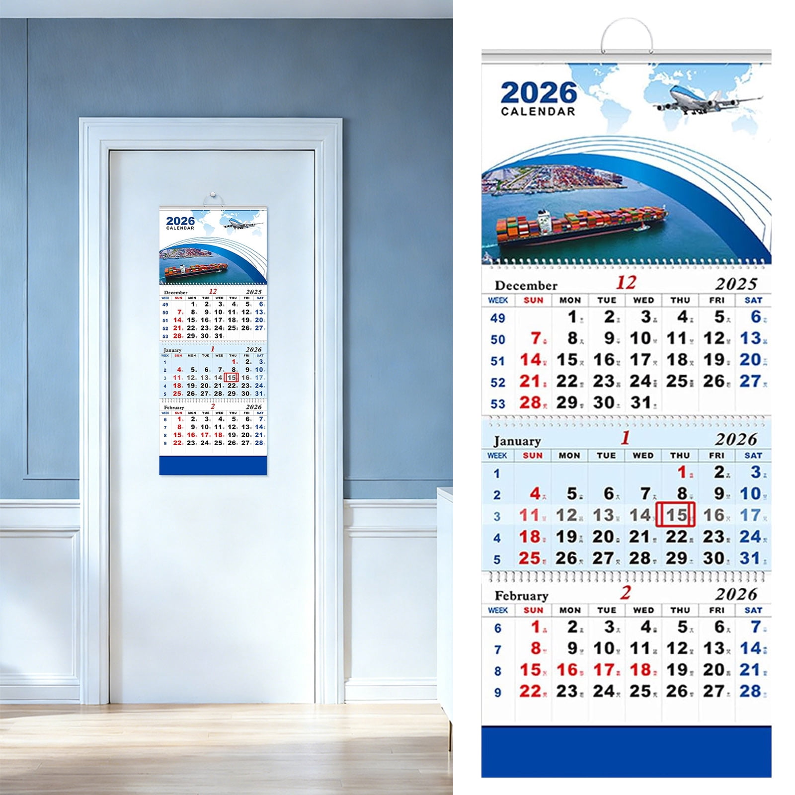2026 Vertical 3-Month Wall Calendar - Dec 2025–Feb 2026, Large Trifold ...