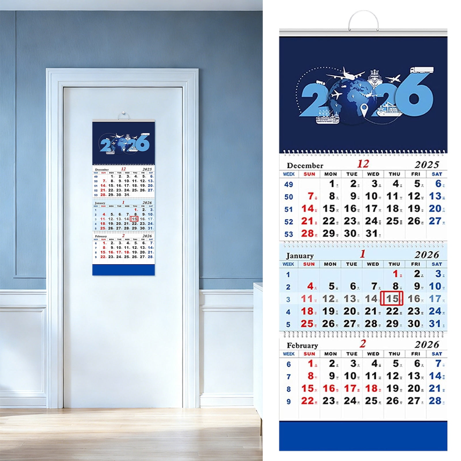 2026 Vertical 3-Month Wall Calendar - Dec 2025–Feb 2026, Large Trifold ...