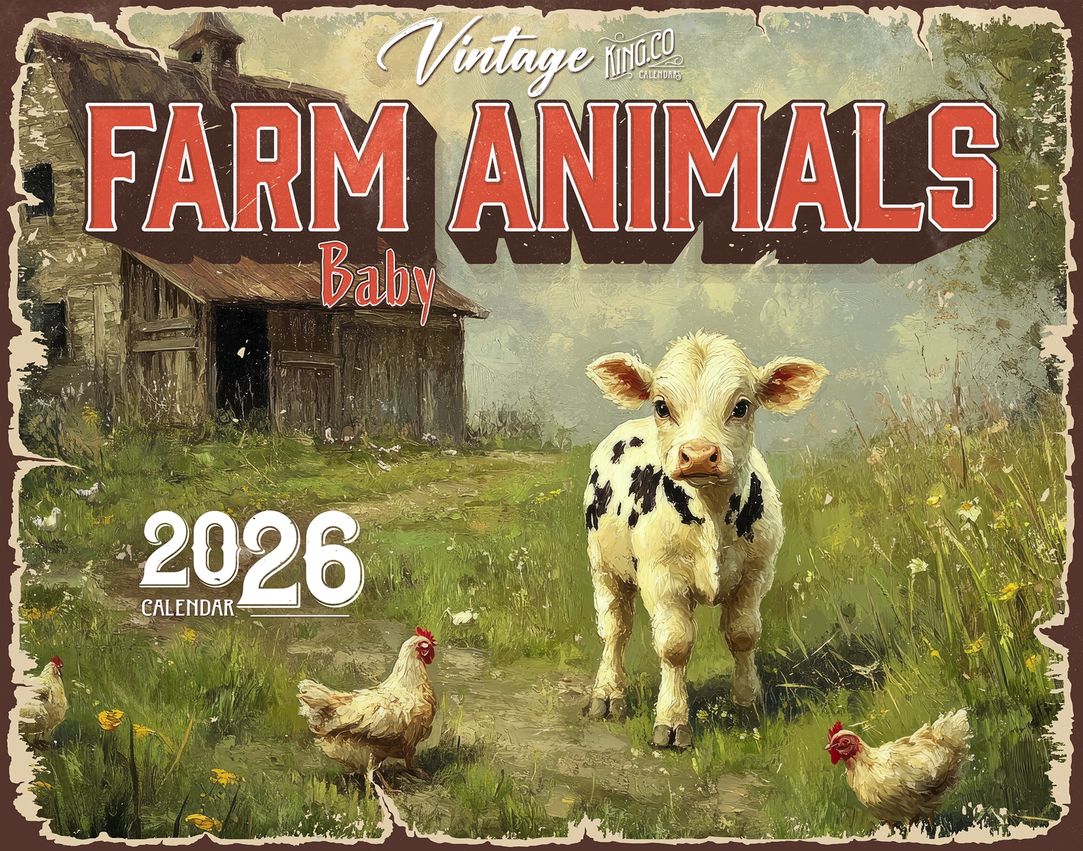 2026 Vintage Baby Farm Animals Wall Calendar 16-Month X-Large Size ...