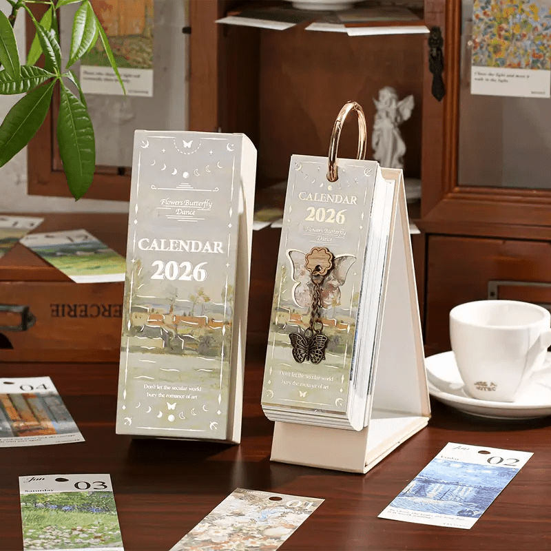 2026 Vintage /European Style Oil Painting Flip Calendar with Butterfly ...