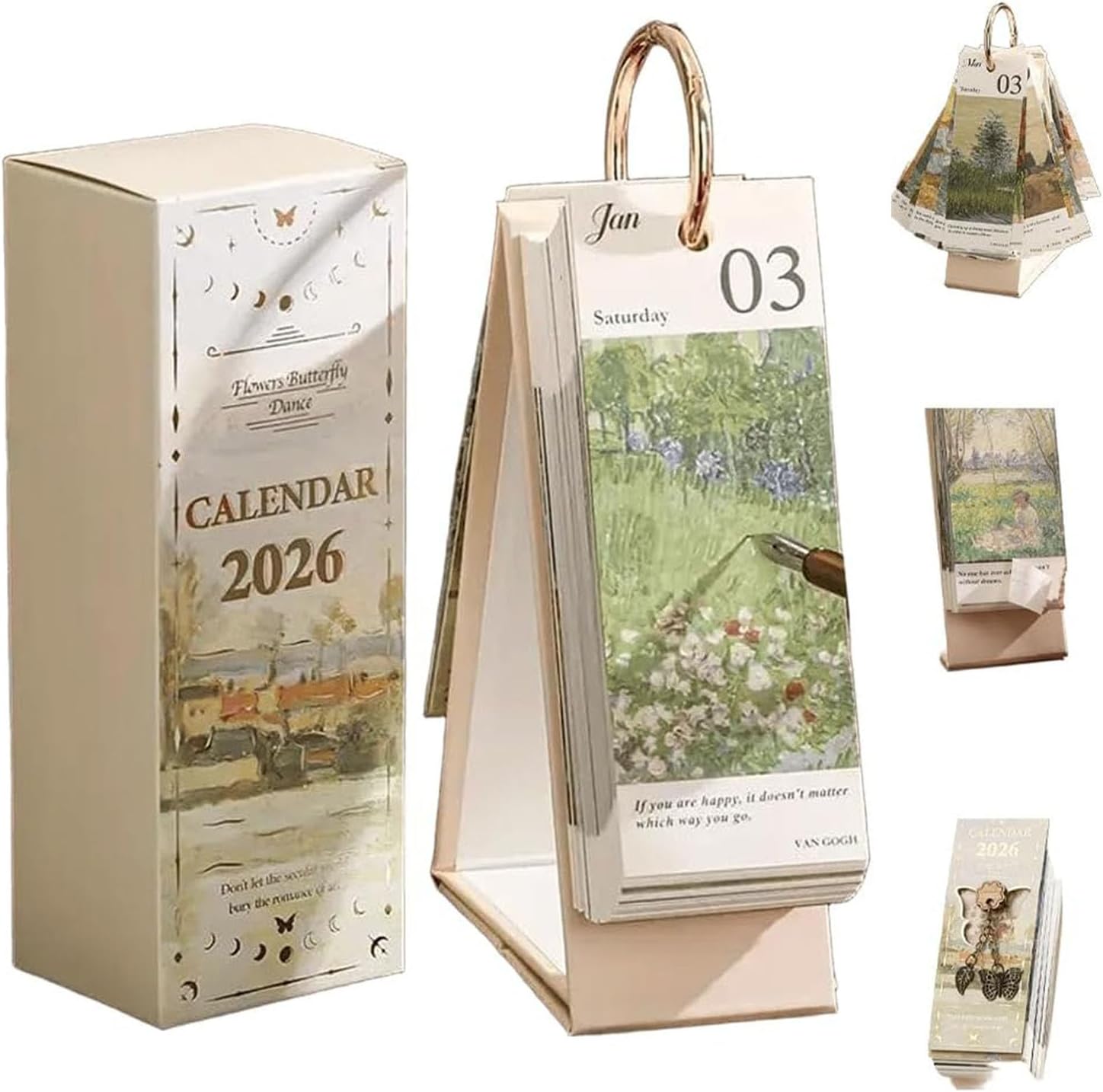 2026 Vintage European Style Oil Painting Flip Calendar, Elegant Desk ...