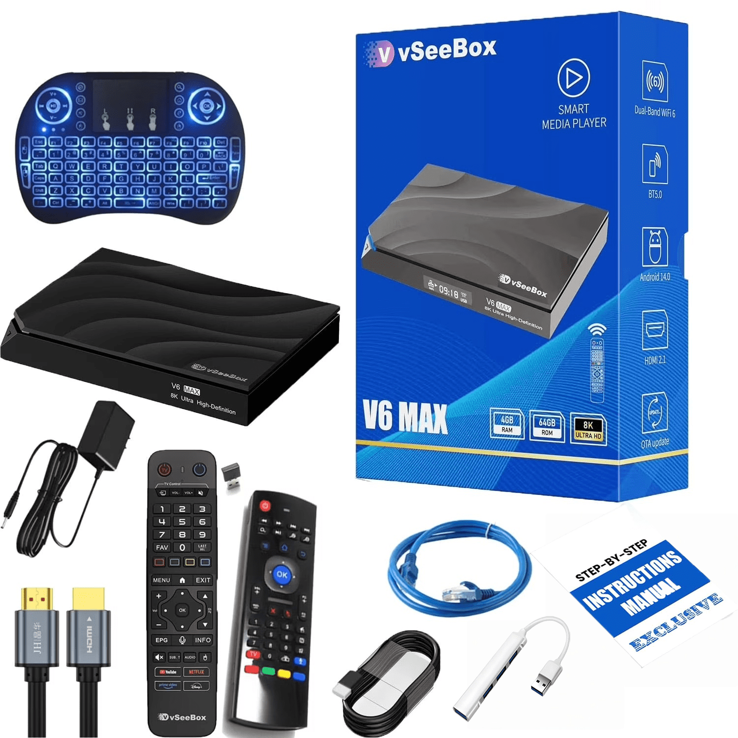 2026 Vseebox V6 Max New Version HD Media Player 8K HDMI, Android 14 ...