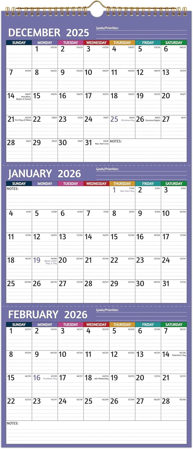 2026 Wall - 3 Month 2026 Vertical, Jan 2026 - Dec 2026, 3 Month Wall ...