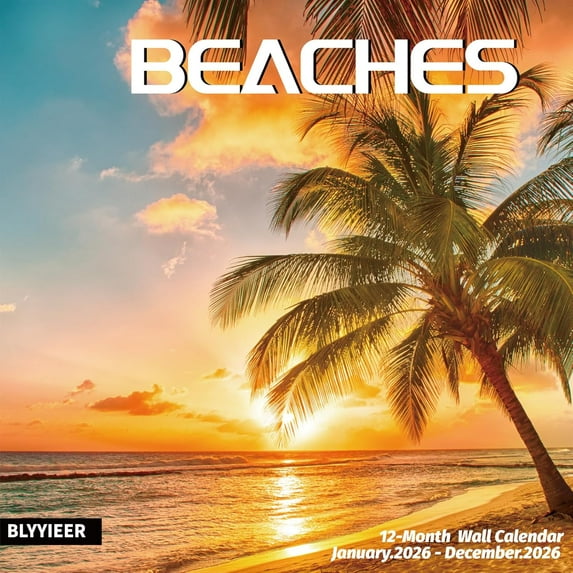 2026 Wall BEACHES, 12 Months Hangable s, Beach s 2026, 12" x 24" (Open ...