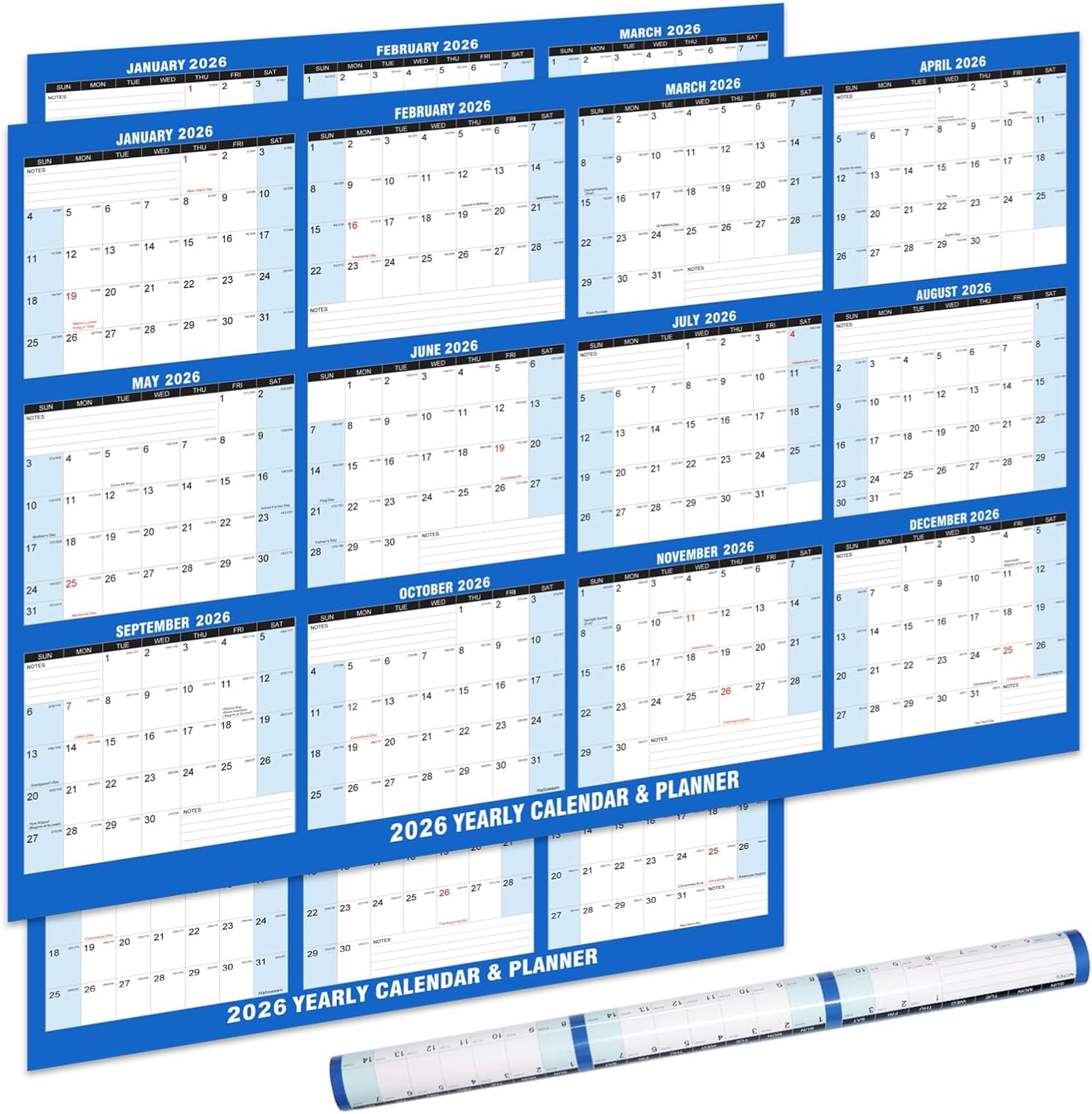 2026 Wall Calendar - 24" x 34" Dry Erase Calendar 12 Month Annual Full ...