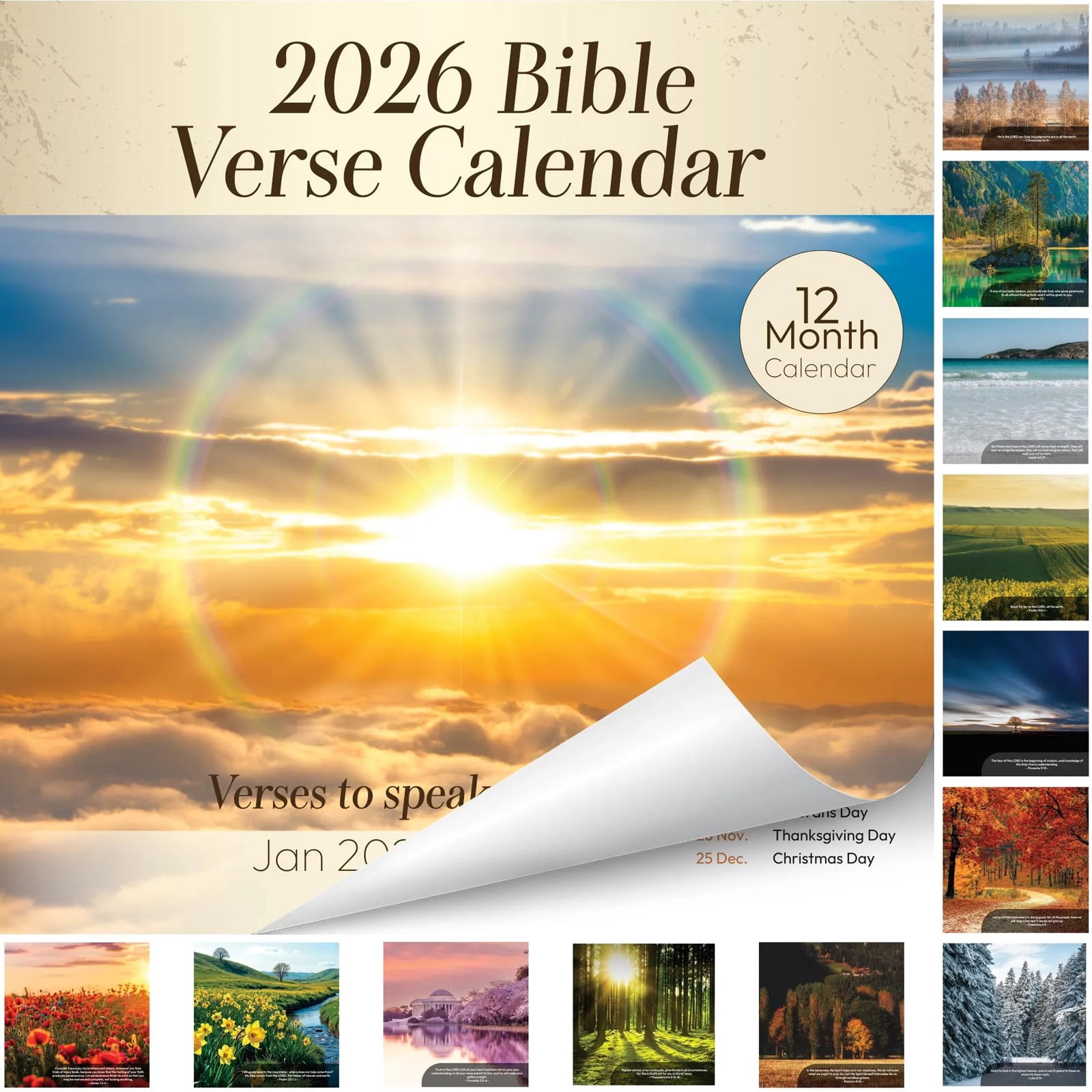 2026 Wall Calendar, Bible Verse Calendar 2026, 12 Monthly Religious ...
