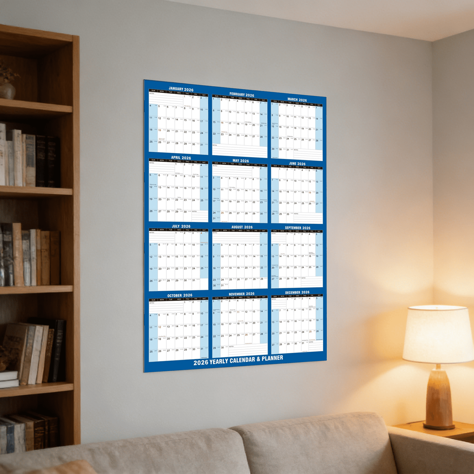 2026 Wall Calendar Dry Erase - 32"x48" Large Reversible Yearly Planner ...