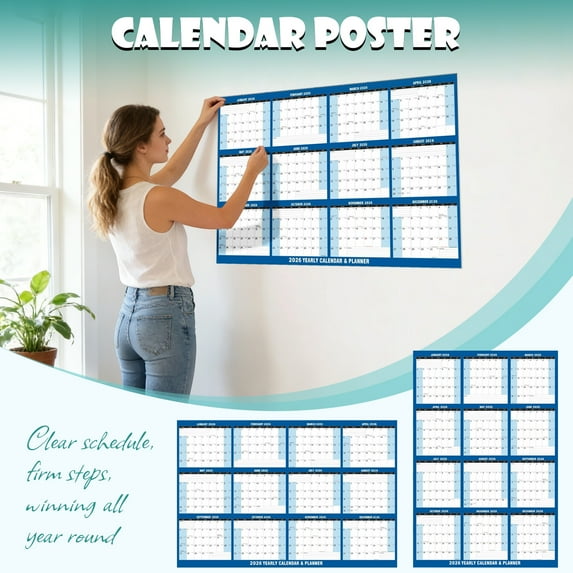 2026 Wall Calendar Folded Wet & Dry Erase 12 Month Annual Yearly Wall ...