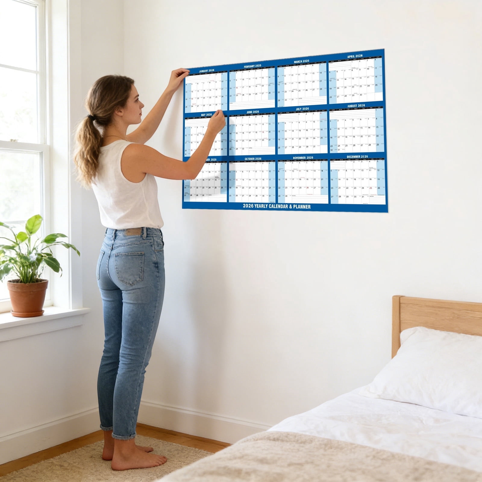 2026 Wall Calendar Folded Wet & Dry Erase 12 Month Annual Yearly Wall ...