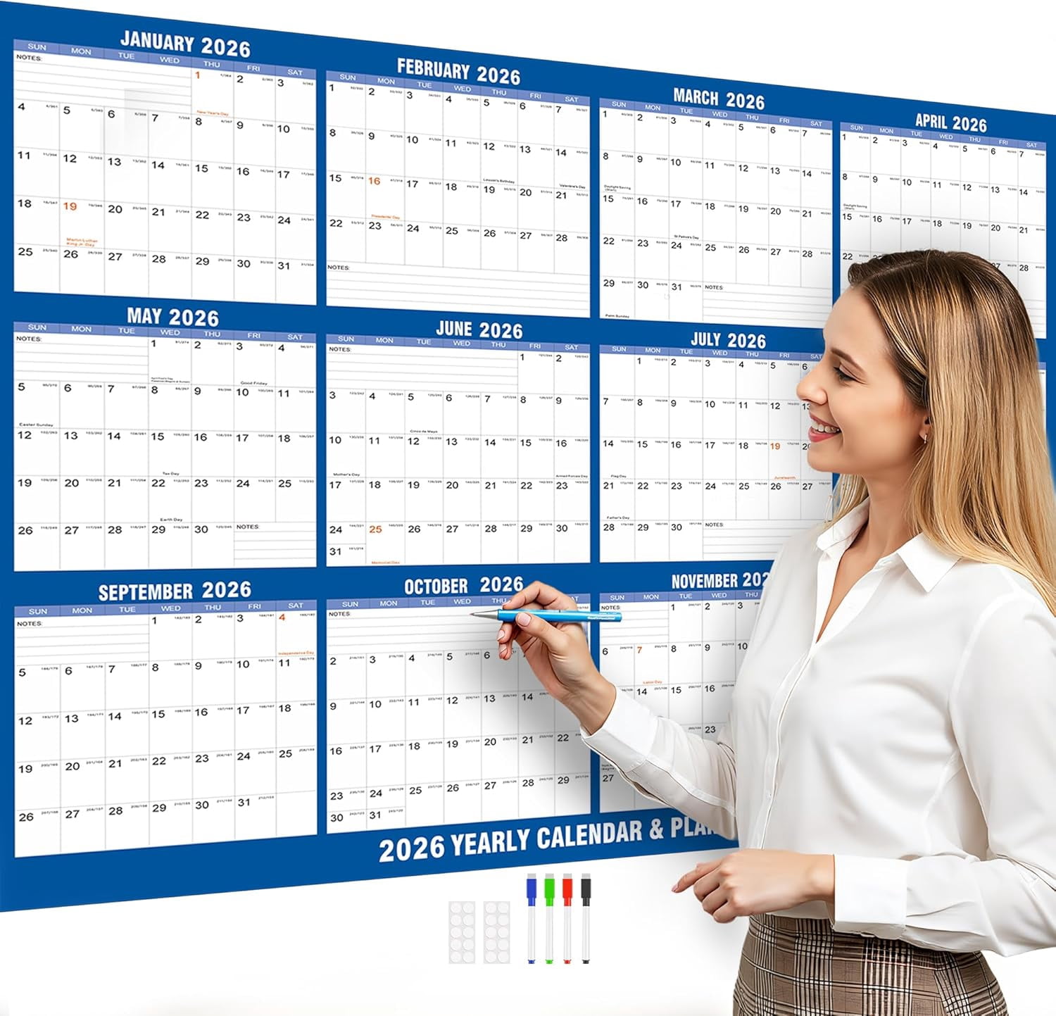 2026 Wall Calendar, Large Reversible Horizontal&Vertical Laminated ...