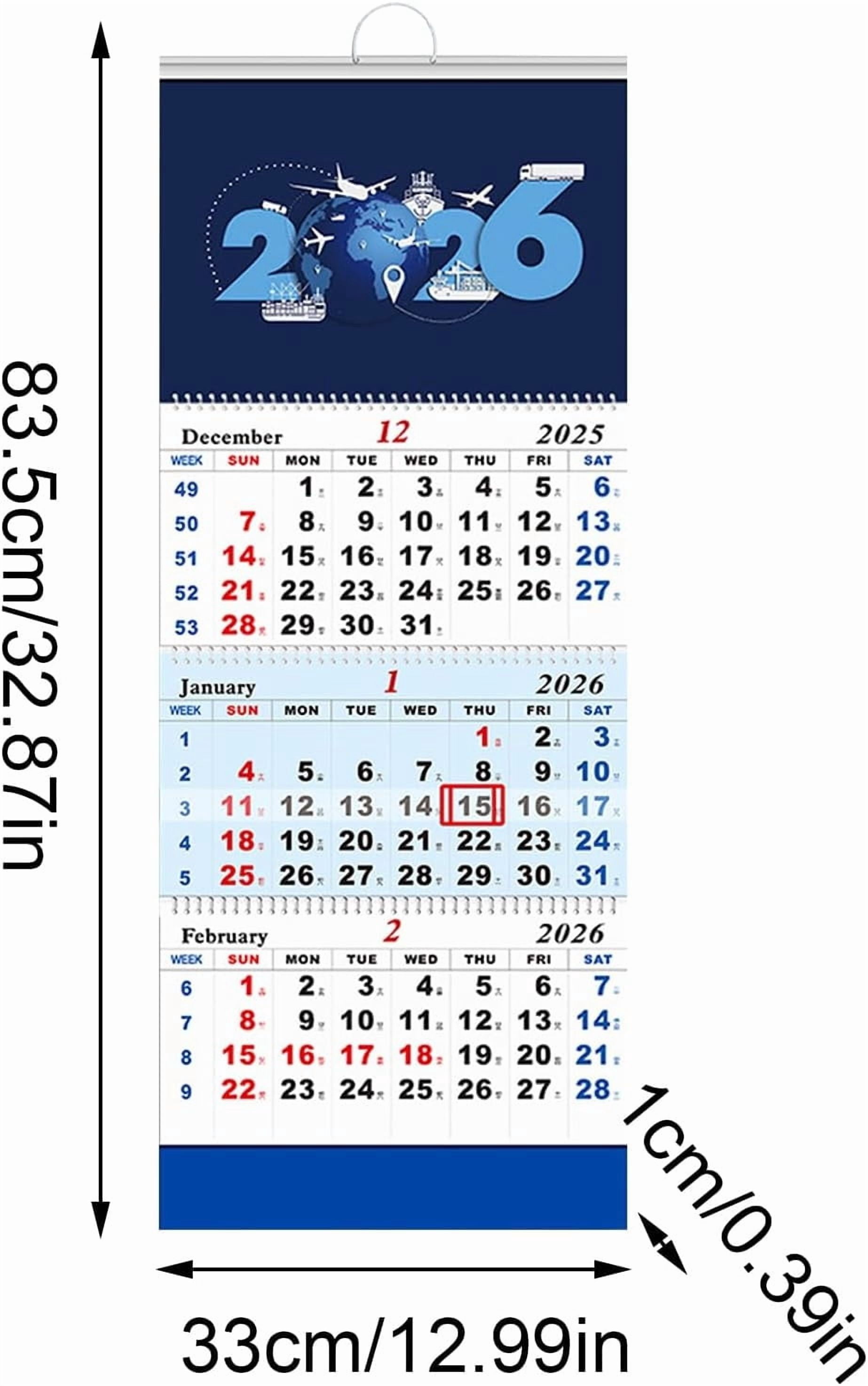 2026 Wall Calendar Large, Vertical Trifold Wall Calendar 2026 3 Month ...