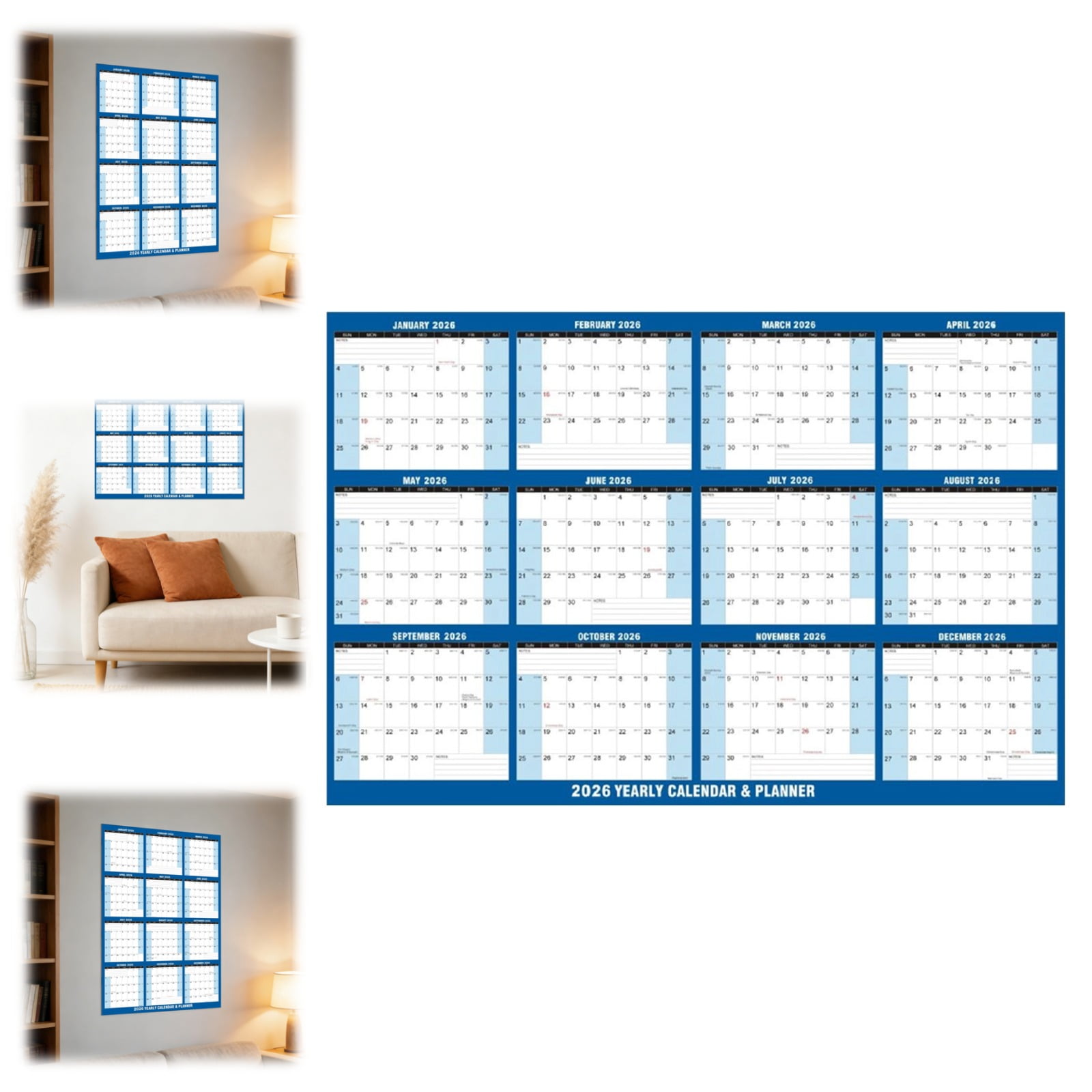 2026 Wall Calendar,Large XL Laminated 2-Side Horizontal/Vertical | Wet ...