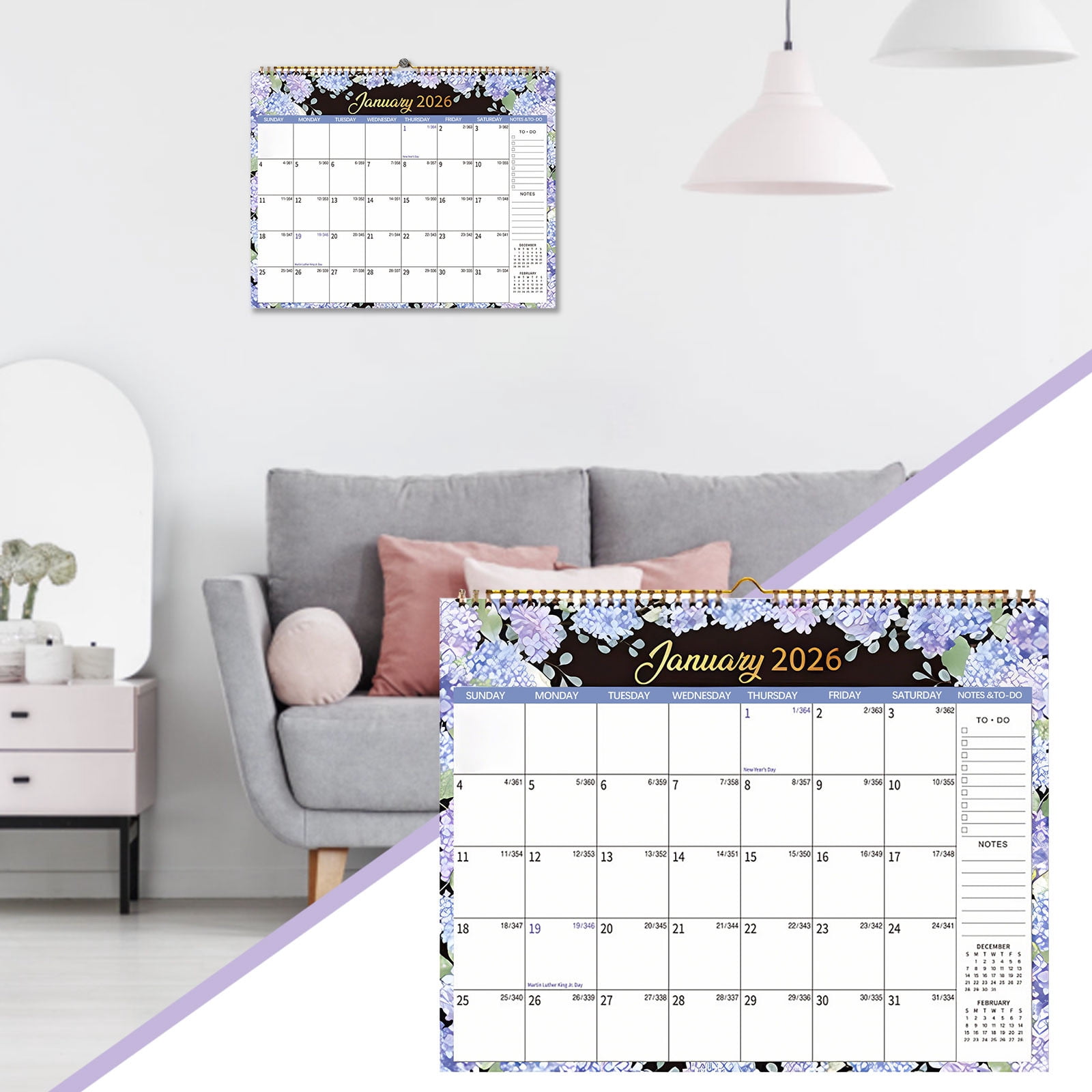 2026 Wall Calendar Monthly Planner, Floral Hanging Calendar with Spiral ...