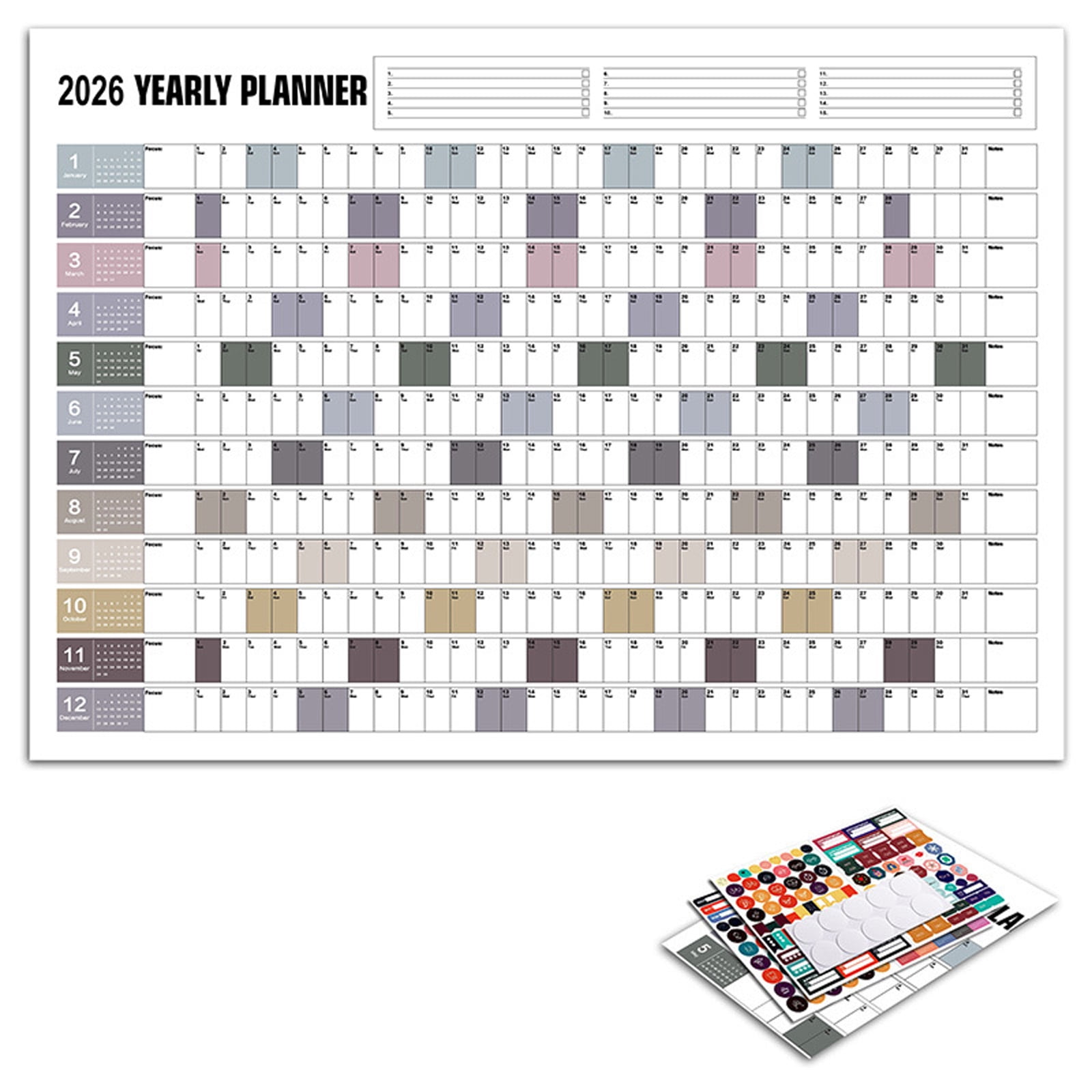 2026 Wall Calendar Planner 2026 Full Year to View Calendars Yearly ...
