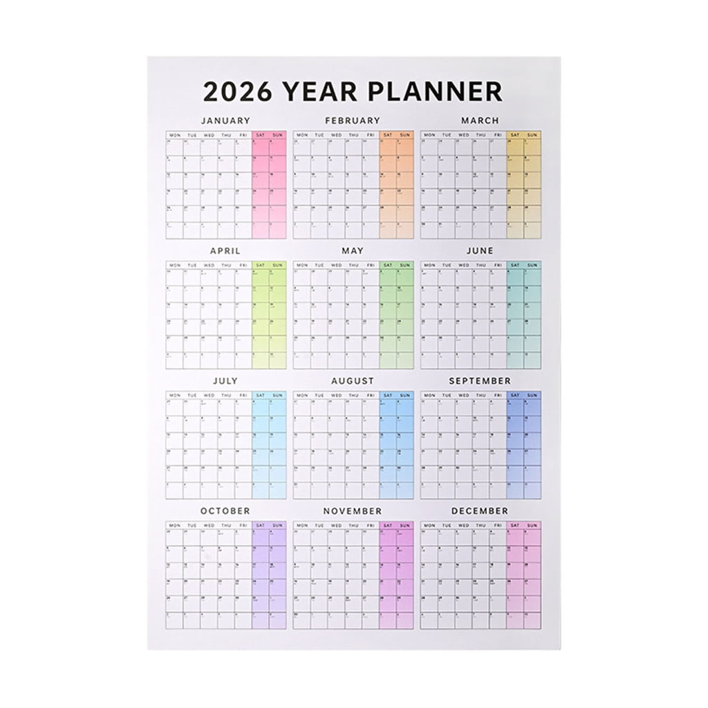 2026 Wall Full Year to View Calendar Yearly Planner 75x53cm for Daily ...