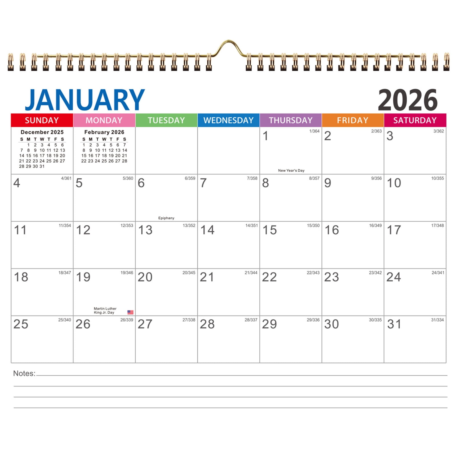 2026 Wall Design Artistic Calendar Tear Resistant Paper Clear Date ...