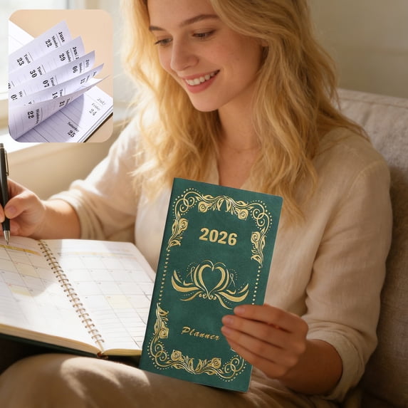 2026 Weekly Monthly Planner Soft Cover Vintage Gold Foil Heart Journal ...