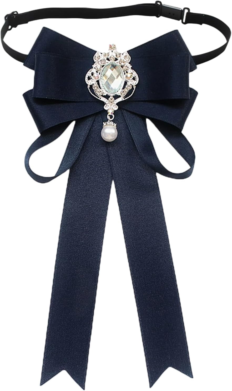 2026 Women Bowknot Rhinestone Ribbon Bow Brooch Pre-Tied Neck Tie Party ...