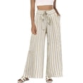 2026 Women Casual Drawstring Elastic Waist Loose Wide Leg Striped Pants ...