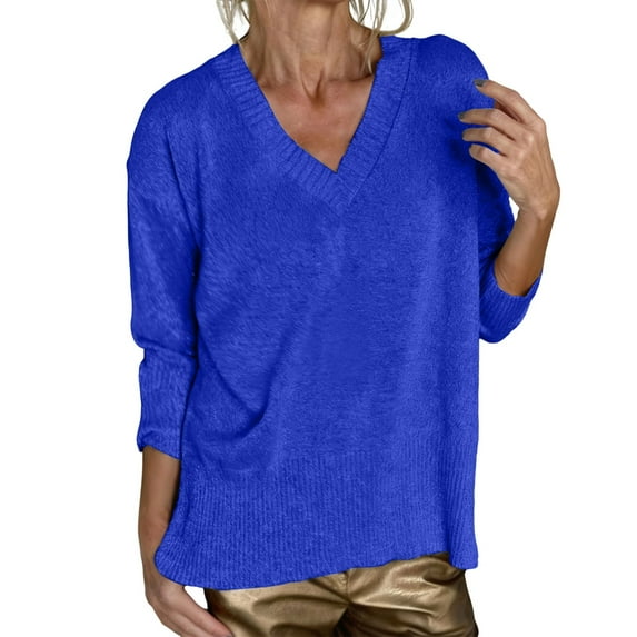 2026 Women Fashion Sweater Glitter Long Sleeve V Neck Solid Preppy ...