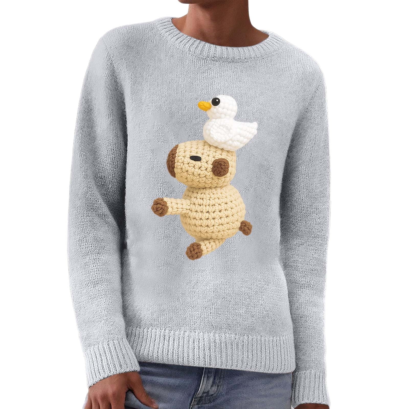 2026 Women Fashion Sweater Long Sleeve Crew Neck Cartoon Graphic Chunky ...