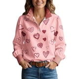 2026 Women Heart Print Shirts Long Sleeve Lapel Half Button Work ...