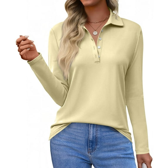 2026 Women'S Long Sleeve Collared Button Down Polo Shirts Spring Trendy ...