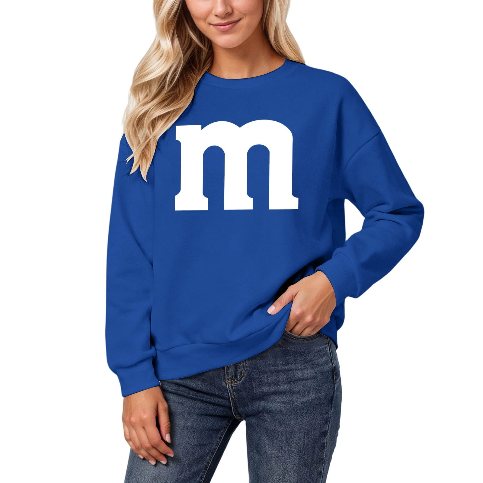 2026 Women Sweatshirts M Letter Print Long Sleeve Crew Neck Plus Size ...